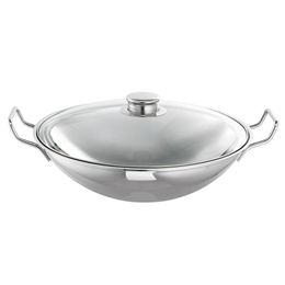 Schulte Ufer Wok SCHULTE-UFER "Bo-Lang i", silber (silberfarben), Ø:36cm, Pfannen, mit Glasdeckel und Zubehör, Induktion
