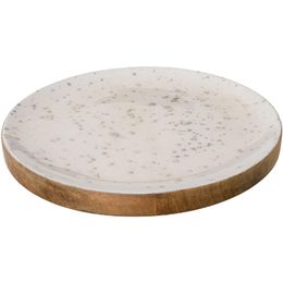 Dekoteller CREATIV DECO "Weihnachtsdeko", braun (weiß, braun), H:3cm Ø:30cm, Holzwerkstoff, Dekoschalen, mit silberfarbener Schattierung
