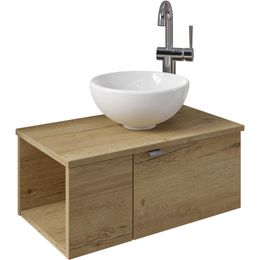 Waschtisch SAPHIR "Serie 6915 Waschschale mit Unterschrank für Gästebad, Gäste WC", braun (halifax eiche, halifax eiche, halifax eiche quer nb), B:61cm H:39,8cm T:35cm, Waschtische, 61 cm breit, 2 Türen, offenes Fach, kleine Bäder, ohne Armatur