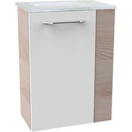 Waschtisch Fackelmann "SBC", braun (braun, weiß, hellbraun, alaska, esche, optik), B:45cm H:61,5cm T:25cm, Glas, Holzwerkstoff, Waschtische, bestehend aus Becken und Unterbau, Breite ca. 45 cm