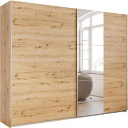 Schwebetürenschrank Rauch "Kleiderschrank Drehtürenschrank Schrank Garderobe KRONACH TOPSELLER", braun (eiche artisan), B:261cm H:210cm T:59cm, Holzwerkstoff, Schränke, mit Spiegel und viel Stauraum, Metallgriffleisten, MADE IN GERMANY