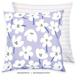 Kissenhülle Tom Tailor HOME "new bedroom, FRESH FLOWERS, 40x40cm oder 40x80cm", weiß (soft lila, sanftes weiß), B:40cm L:40cm, Renforcé, Obermaterial: 100% Baumwolle, Kissenbezüge, mit farbigem Markenreißverschluss