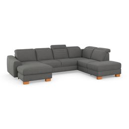 Sit & More Wohnlandschaft SIT & MORE "Dundee U-Form", grau, B:338cm H:86cm T:219cm, Sofas, Wohnlandschaft, mit Federkern und Massivholzf&uuml;&szlig;en, wahlweise mit Kopfteilverstellung