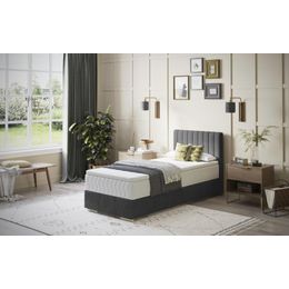 Boxbett Inosign "Thor mit Bettkasten, inkl. Matratze, Topseller", grau (stripes 8629 stone), B:96cm L:208cm, Komplettbetten, Boxspringbett, Topper und Zierkissen, in verschiedenen Härtegraden verfügbar