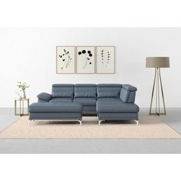 Sit & More Ecksofa SIT & MORE "Cabrio L-Form, B: 274 cm, mit Sitztiefen-, Arm- & Kopfteilverstellung", blau (graublau), B:274cm H:87cm T:230cm, Sofas, Ecksofa, 3 Nierenkissen, Federkern, optional Bettfunktion und Stauraum
