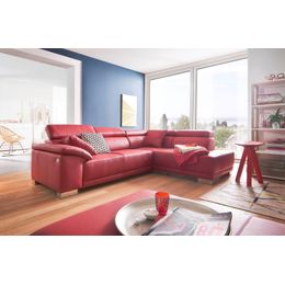 Ecksofa 3C CANDY "Menorca modern und bequem, OTTOs Choice, L-Form", rot (kaminrot), B:270cm H:79cm T:205cm, Mikrofaser, 100% Polyester;NaturLEDER (echtes Rindsleder);Struktur 100% Polyester, Sofas, Ecksofa, Kopfteilverstellung, wahlweise elektronischer Sitzvorzug, in Dickleder