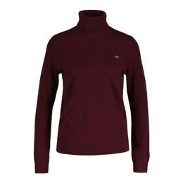 Rollkragenpullover Gant "EXTRAFINE LAMBSWOOL ROLLNECK", Damen, Gr. L, plum wine, Strick, Obermaterial: 90% Wolle, 10% Polyamid, regular fit, Rippbündchen, Pullover