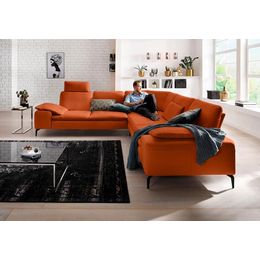 Ecksofa W.Schillig "valentinoo, Designsofa, elegant und bequem, L-Form", orange (copper z73), B:318cm H:83cm T:298cm, Longlife Xtra-Leder Z73: Naturwalkleder der Luxusklasse aus den erlesensten Rohh&auml;uten. Hautst&auml;rke 1, 1 &ndash; 1, 3 mm, Sofas, Ecksofa, mit Sitztiefenverstellung, Breite 318 cm