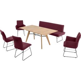 K+w Komfort & Wohnen Essgruppe K+W KOMFORT & WOHNEN "Giacomo IV", rot (bordeaux,), Flachgewebe Q2 2250, Ansteckplatte, Esstischbreite 180cm,Polsterbankbreite 195cm, Sitzmöbel-Sets, Polsterbank in 2 Größen, 2 Kufenstühle, 2 Armlehnenstühle und 1 Tisch