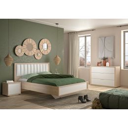 Schlafzimmer-Set GAMI "MANAE SET", braun (kastanie natur nachbildung), ohne Matratze, B/H: 180cm x 200cm, Spanplatte, Schlafzimmermöbel-Sets, Stoff-Kopfteil