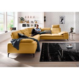 Ecksofa W.Schillig "valentinoo, Designsofa, elegant und bequem, L-Form", gelb (kurkuma z69), B:318cm H:83cm T:298cm, Longlife Xtra-Leder Z69: Das feinnarbige, gedeckte Softleder Z69 besticht durch seine au&szlig;ergew&ouml;hnliche Weichheit im trendigen &raquo;Vintage-Look&laquo;, Hautst&auml;rke 0, 9 - 1, 1 mm, Sofas, Ecksofa, mit Sitztiefenverstellung, Breite 318 cm