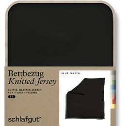 Bettbezug Schlafgut "Knitted Jersey uni, aus Bio-Baumwolle mit Elasthan, Reißverschluss", schwarz (off, schwarz), B:200cm L:200cm, Jersey, Obermaterial: 95% Baumwolle, 5% Elasthan, Bettbezüge, bügelfrei, Mix & Match Bettwäsche: passender Kissenbezug erhältlich