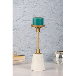 Kerzenst&auml;nder Kayoom "Fayya 225", wei&szlig; (goldfarben, wei&szlig;), B:10cm H:30cm T:10cm &Oslash;:10cm, Aluminium, Marmor, Kerzenhalter, H&ouml;he ca. 30 cm