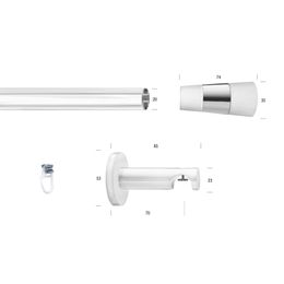 Gardinenstange Garesa "WHITE", weiß, L:210cm Ø:20mm, Eisen, Gardinenstangen, Vorhanggarnitur, Innenlauf, verlängerbar, Wandmont., Endknopf 2-färbig
