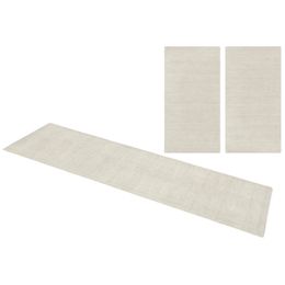 Bettumrandung Theko "Gabbeh Uni, Handweb Teppich, meliert, reine Wolle" Gr. 14, beige (natur), H:14mm, Obermaterial: 100% Wolle, Bettumrandungen, Bettvorleger, Uni-Farben, handgewebt, Läufer-Set, Schlafzimmer