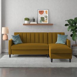 Ecksofa DOREL HOME "Celine, L-Form", gelb (curry), B:213cm H:83cm T:154cm, Webstoff, 100% Polyester, Sofas, Ecksofa, mit Bett-Funktion und Stauraum. Recamiere beidseitig montierbar