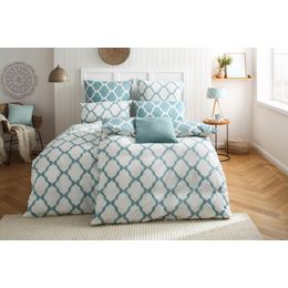 Wendebettwäsche Home Affaire "Alba in Gr. 135x200 oder 155x220 cm", grün (petrol, weiß), B/L: 155cm x 220cm, 1 Stk., 1 Stk., Renforcé, B/L: 80cm x 80cm, 2, Renforcé, Obermaterial: 100% Baumwolle, Bettwäsche, Bettwäsche mit Wendeoptik, in verschiedenen Qualitäten, Baumwolle