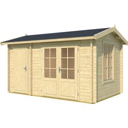Gartenhaus Lasita Maja "WREXHAM", beige (naturbelassen), Fußboden im Gartenhaus, Massivholzdach, Holzwerkstoff, Gartenhäuser