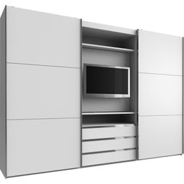 Schwebetürenschrank wimex "Magic by fresh to go", weiß, B:300cm H:216cm T:65cm, Schränke, tolles EXTRA: mit drehbarem TV-Element, mittig mit Schubladen