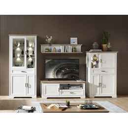 Wohnwand Innostyle "Jasmin", weiß (piniefarbe, weiß, eichefarben), Holzwerkstoff piniefarben-weiß (Korpus)/MDF piniefarben-weiß (Front)/MDF eichefarben (Absetzung), Kastenmöbel-Sets, inkl. LED-Beleuchtung, mit Soft-Close-Funktion