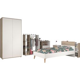 Jugendzimmer-Set Parisot "Parisot Aalborg 1", weiß (weiß, japanische eiche nachbildung), B/H: 90cm x 200cm, Schlafzimmermöbel-Sets
