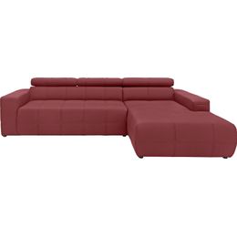 Ecksofa DOMO collection "Brandon gro&szlig;e Ausf&uuml;hrung B/T/H: 289/177/80 cm, auch in Leder und Cord", rot, B:285cm H:80cm T:175cm, Luxus-Microfaser in Antikleder-Optik (100% Polyester);Luxus-Microfaser (100% Polyester);Kunstleder SOFTLUX, Sofas, Ecksofa, mit Kopfteilverstellung, wahlweise Sitztiefenverstellung, L-Form