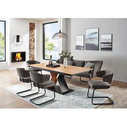 K+w Komfort & Wohnen Essgruppe K+W KOMFORT & WOHNEN "Mikkado Tube", grau (grau 80,), B:192cm H:88cm T:71cm, Sitzmöbel-Sets, 4 Freischwinger und ein Funktionsesstisch
