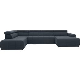 Wohnlandschaft DOMO collection "Brandon, whlw. mit Sitztiefenverstellung, inkl. Nierenkissen", grau (anthrazit), B:359cm H:80cm T:228cm, Kunstleder SOFTLUX;Luxus-Microfaser in Antikleder-Optik (100% Polyester);Luxus-Microfaser (100% Polyester), Sofas, mit Kopfteilverstellung, wahlweise Sitztiefenverstellung, U-Form