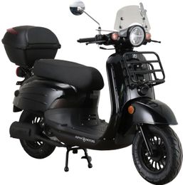 Motorroller Alpha Motors "Adria", schwarz (schwarz, schwarz), Motorroller, mit Topcase, 45 km/h, mit Lenkerschloss und Windschild, B:67,5cm H:108,5cm L:175cm
