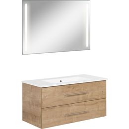 Waschtisch Fackelmann "Waschplatz-Set B.Perfekt", braun (korpus und fronten optik asteiche, optik asteiche), B:103cm T:48cm, Waschtische, 3-teilig