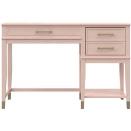 Schreibtisch "Westerleigh", rosa (rosa, goldfarben, rosa, goldfarben, rosa), B:117cm H:77cm T:51cm, COSMOLIVING BY COSMOPOLITAN, Tische, höhenverstellbar, mit 2 Schublade, Beine Massivholz, Griffe aus Metall