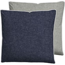 Kissenbezug Biberna "Hermal Flanell mit Reißverschluss, Melange-Optik, Wendekissenbezug", blau (marine), B:40cm L:40cm, Flanell, Obermaterial: 100% Baumwolle, Kissenbezüge, Feinflanell, Made in Germany zertifiziert, kuschelig weich, mit Paspel