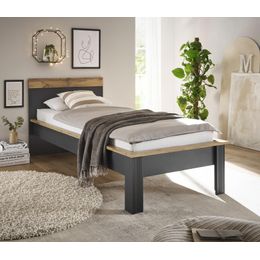 Einzelbett Home Affaire "WESTMINSTER Bett im Landhausstil, Doppelbett, Bettgestell", grau (grau dunkel, grau dunkel, eiche wotan dekor), B:107cm H:94cm L:210cm, Betten, in verschiedenen Farben verfügbar, Liegefläche 90/140/180x200 cm