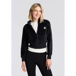 Sweatjacke HUGO UNDERWEAR "VELVET", Damen, Gr. M, schwarz 001, Obermaterial: 88% Baumwolle, 12% Polyester, kurz, Bündchen, Sweatjacken, mit leichtem Glanz