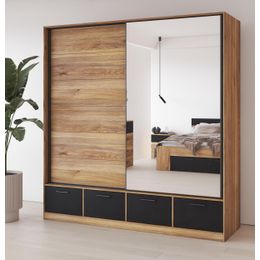 Schwebet&uuml;renschrank Home Affaire "Faweza,Breite 200 cm, W&auml;scheschrank incl. kompletter Innenausstattung", beige (eiche mauvella), B:200cm H:209cm T:60,5cm, ABS-Kunststoff, Dekorfolie, FSC-zertifizierter Holzwerkstoff, Glas, Metall, Schr&auml;nke, Schwebet&uuml;renschrank, Schiebet&uuml;renschrank mit Schubladen, Kleiderschrank, Spiegelt&uuml;r, Topseller