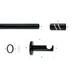 Gardinenstange Garesa "BLACK", schwarz, L:360cm Ø:20mm, Eisen, Gardinenstangen, Vorhanggarnitur, verlängerbar, Endknopf mit Glitzersteinen
