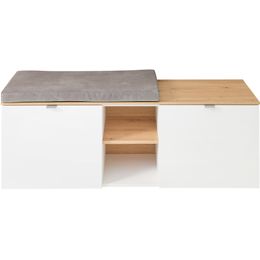 Schuhschrank Innostyle "Bari Schuhbank inkl. Sitzkissen, BxHxT 128x50x38 cm", weiß, B:128cm H:50cm T:43cm, Holzwerkstoff, MDF, Schränke, 2 türig, 6 Fächer, Softclose, ABS Kantenschutz