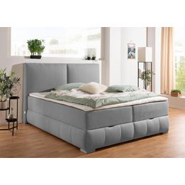 Boxbett OTTO HOME "Wehma", grau, B:210cm L:213cm, Komplettbetten, in H2, H3 & H4 wählbar, inklusive Topper
