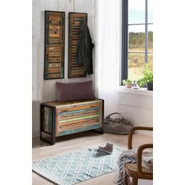 Garderoben-Set Sit "Fiume", bunt (bunt, schwarz), Schuhschrank und 2 Garderoben Paneele, Massivholz, Kastenmöbel-Sets, aus recyceltem Altholz in Lamellenoptik