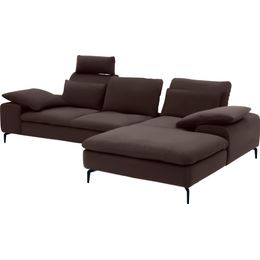 Ecksofa W.Schillig "valentinoo, Designsofa, bequem, elegant und zeitlos, L-Form", braun (mocca z69), B:299cm H:83cm T:178cm, Longlife Xtra-Leder Z69: Das feinnarbige, gedeckte Softleder Z69 besticht durch seine au&szlig;ergew&ouml;hnliche Weichheit im trendigen &raquo;Vintage-Look&laquo;, Hautst&auml;rke 0, 9 - 1, 1 mm, Sofas, Ecksofa, inklusive Hocker, mit Sitztiefenverstellung, Breite 299 cm