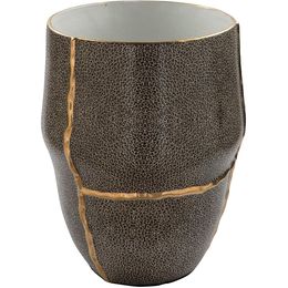 Tischvase Fink "FAVORA", grau (grau, schwarz), H:40,5cm Ø:28,5cm, Porzellan, Vasen, Porzellanvase, in lederähnlicher Optik, Höhe 40,5 cm x Ø 28,5 cm