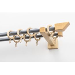 Gardinenstange Garesa "CUBUS", beige (natur, chromfarben), L:270cm &Oslash;:20mm, Holzwerkstoff, Metall, Gardinenstangen, Vorhanggarnitur, verl&auml;ngerbar, Endknopf abgeschr&auml;gt, mit Ringe