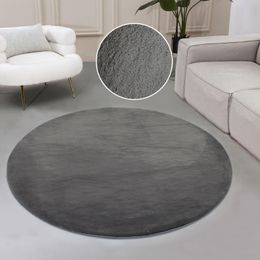 Fellteppich my home "Balu, Kunstfell Teppich, Modern" Gr. 41, grau (anthrazit), H:20mm Ø:180cm, Polyester, Teppiche, Fellteppich, Kaninchenfell-Haptik, Langflor, Schlafzimmer, Wohnzimmer, Kinderzimmer
