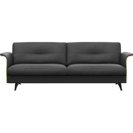 3-Sitzer FLEXLUX "Glow bequem und komfortabel durch hochwertigen Sitzaufbau, Designsofa", schwarz (deep schwarz), B:224cm H:81cm T:91cm, 100% Echteder, Sofas, Skandinavisches Design, In hochwertiger Verarbeitung