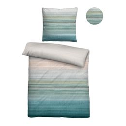 Bettwäsche Biberna "0025007", blau (aqua), B/L: 155cm x 200cm, 1 Stk., 1 Stk., Soft-Seersucker, B/L: 80cm x 80cm, 2 Stk., Soft-Seersucker, Obermaterial: 100% Baumwolle, Bettwäsche, absolut bügelfrei, 100% Baumwolle, mit Reißverschluss, ganzjährig