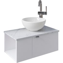 Waschtisch SAPHIR "Serie 6915 Waschschale mit Unterschrank für Gästebad, Gäste WC", weiß (weiß glanz, marmor weiß, weiß glanz), B:61cm H:39,8cm T:35cm, Waschtische, 61 cm breit, 2 Türen, offenes Fach, kleine Bäder, ohne Armatur