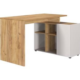 Eckschreibtisch Germania "Adrano", kaschmir, navarra, eiche, nachbildung, navarra, eiche, nachbildung, navarra, eiche, nachbildung, B:120cm H:74cm T:90cm, Tische, mit integriertem Sideboard