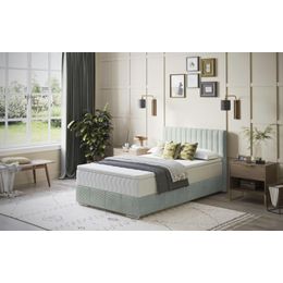Boxbett Inosign "Thor mit Bettkasten, inkl. Matratze, Topseller", blau (stripes 8624 blau grau), B:126cm L:208cm, Komplettbetten, Boxspringbett, Topper und Zierkissen, in verschiedenen Härtegraden verfügbar