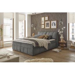 Boxbett ED EXCITING DESIGN "Valencia", grau, B:183cm L:240cm, 100% Polyester, Komplettbetten, Boxspringbett, inkl. Bettkasten und Stauraum im Kopfteil
