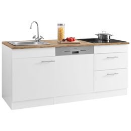 Küchenzeile Optifit "Mini", bunt (küche: weiß, korpus: weiß, arbeitsplatte: wildeichefarben), B:180cm H:85cm T:60cm, Komplettküchen-Sets, Breite 180 cm, mit E-Geräten, mit Arbeitsplatte